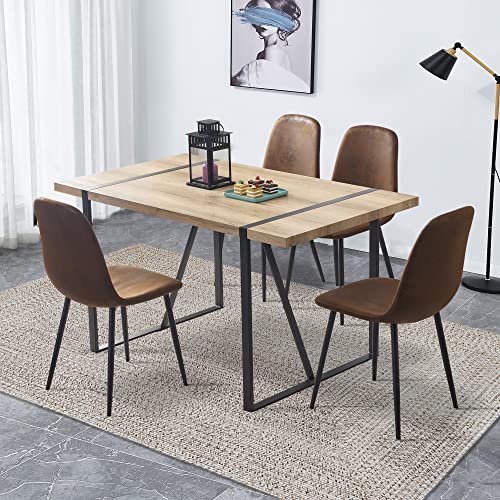 MEMUY Dining Chairs Set of 4 Faux Leather Upholstered Dining Chairs Mid Century Modern Chair Accent Side Chairwith Black Metal Legs for Living Room Kitchen(Brown)