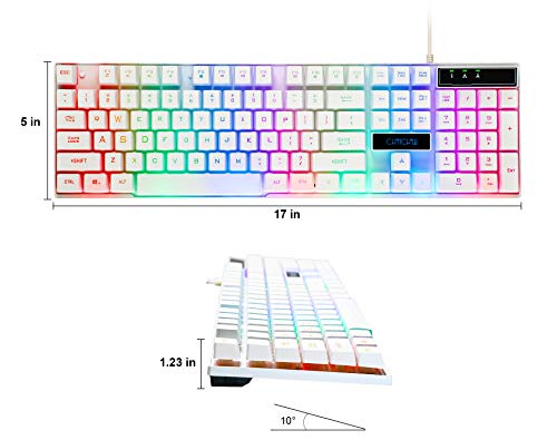 LED Backlit Wired Keyboard and Mouse Gaming Combo Mechanical Feeling Rainbow Backlight Emitting Character 3200DPI Adjustable USB Mice Compatible with PC Raspberry Pi iMac TDW910(White)