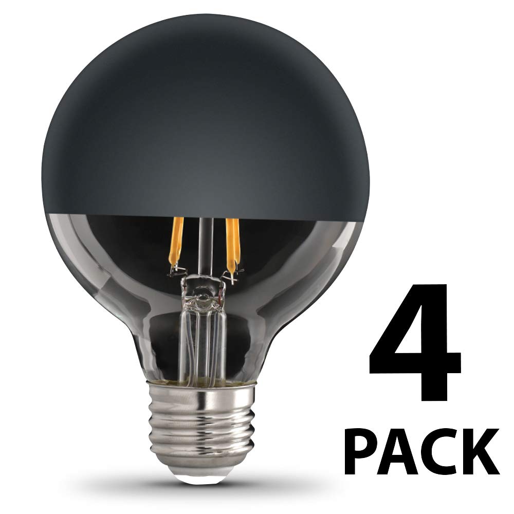 Feit Electric G2540/BLK/827/FIL/4 40-Watt EQ G25 DM Black Mirror Dome Filament LED Light Bulb, 4-Pack