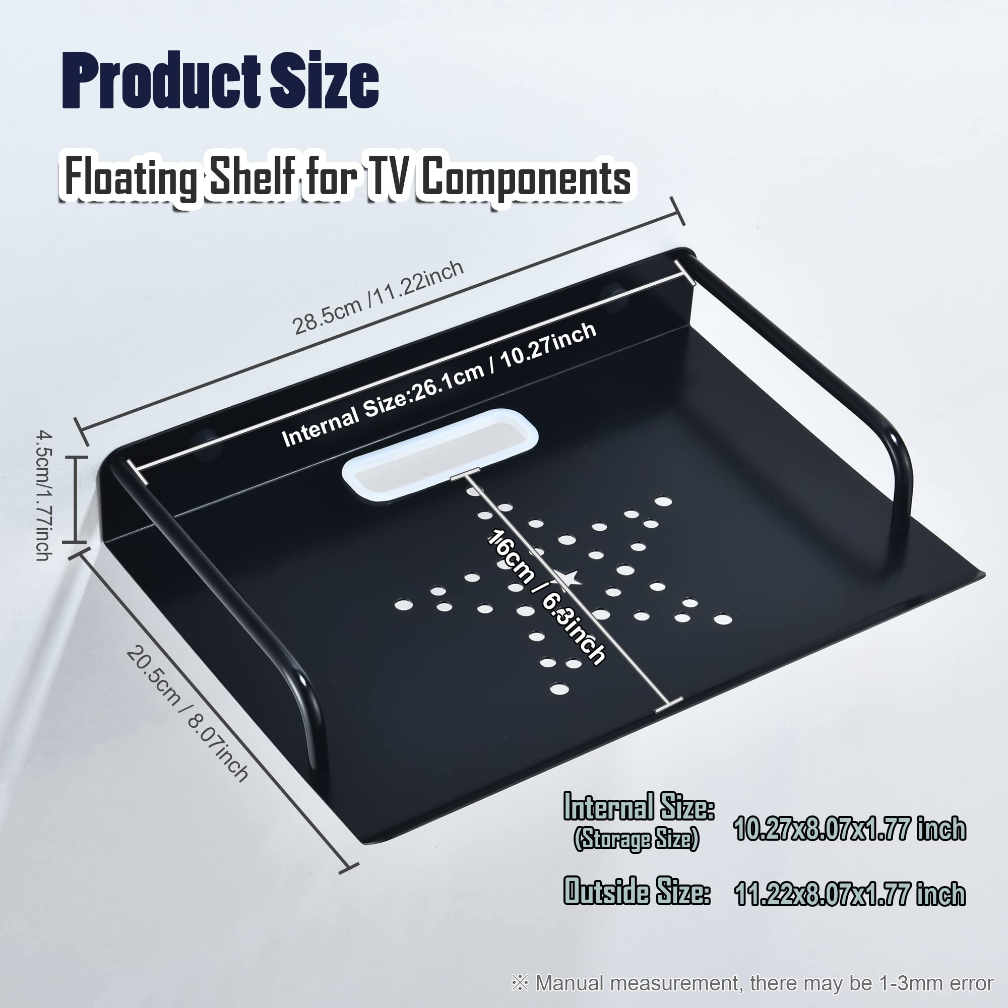 Floating Entertainment Center Shelves Wall Mounted Small Projector Shelf Metal Router Rack AV Shelf Under The TV for Cable Boxes, DVD Player, Games Consoles, TV Box (Storage Size:10.27"x8.07")