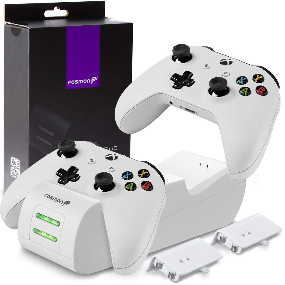 Fosmon Dual Controller Charger with 2 Rechargeable Batteries and Gaming Headset with Mic Compatible with Xbox One/One X/One S Elite (Not for Xbox Series X/S 2020) Controllers