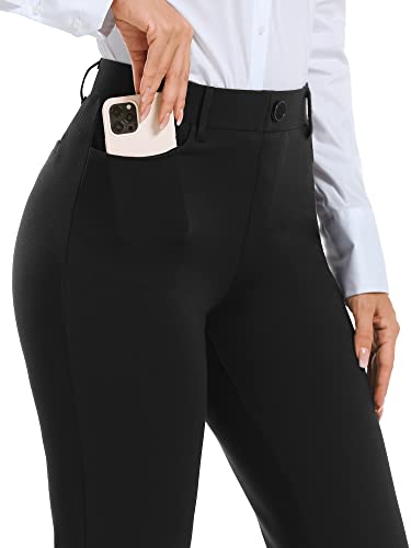 Stelle Women's Bootcut Dress Pants Business Casual 31" Stretchy Work Pants with Pockets Pull On Regular Slacks for Office (Black, Large)