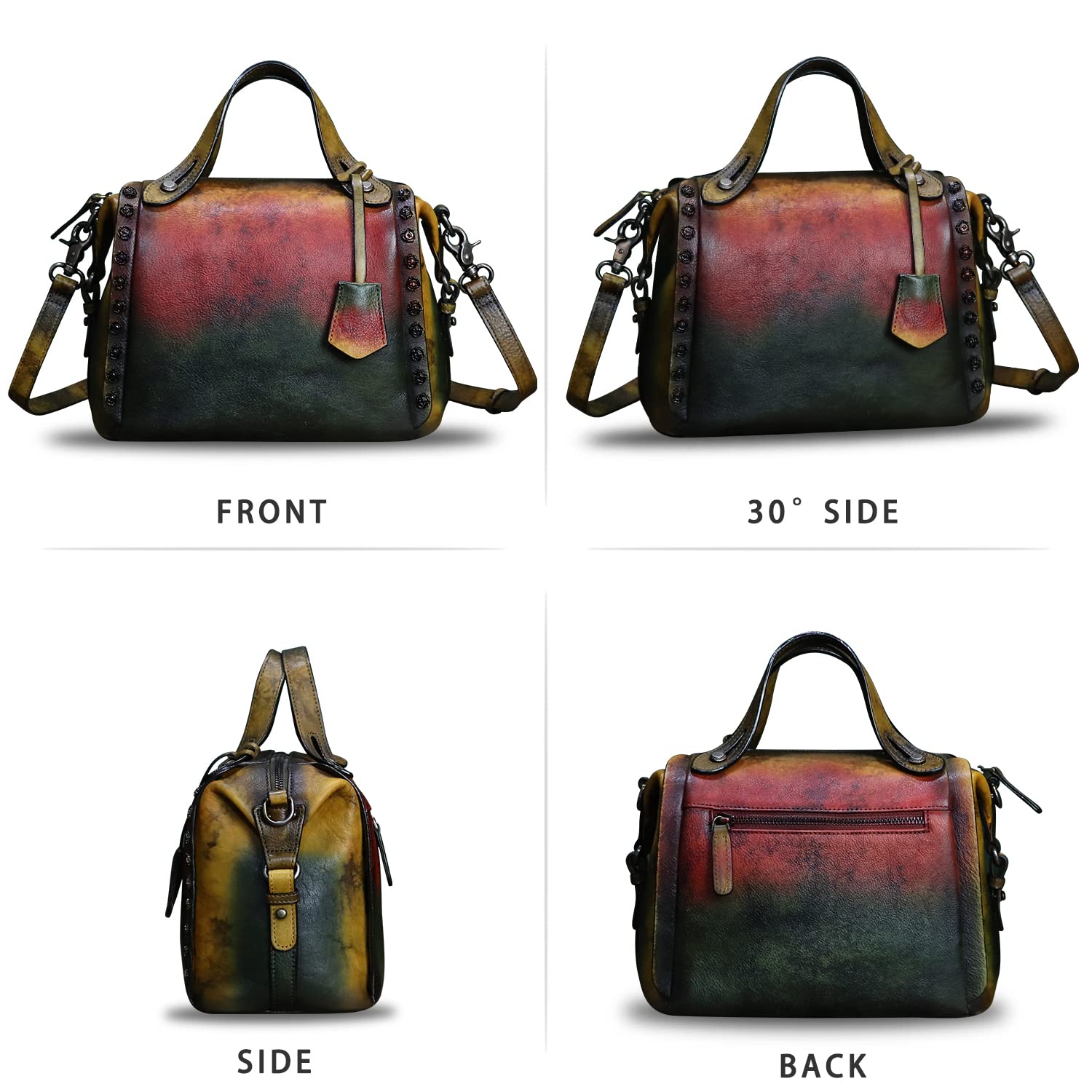 Genuine Leather Satchel Handbag for Women Retro Handmade Top Handle Crossbody Shoulder Bag Purse (Multicolor2)