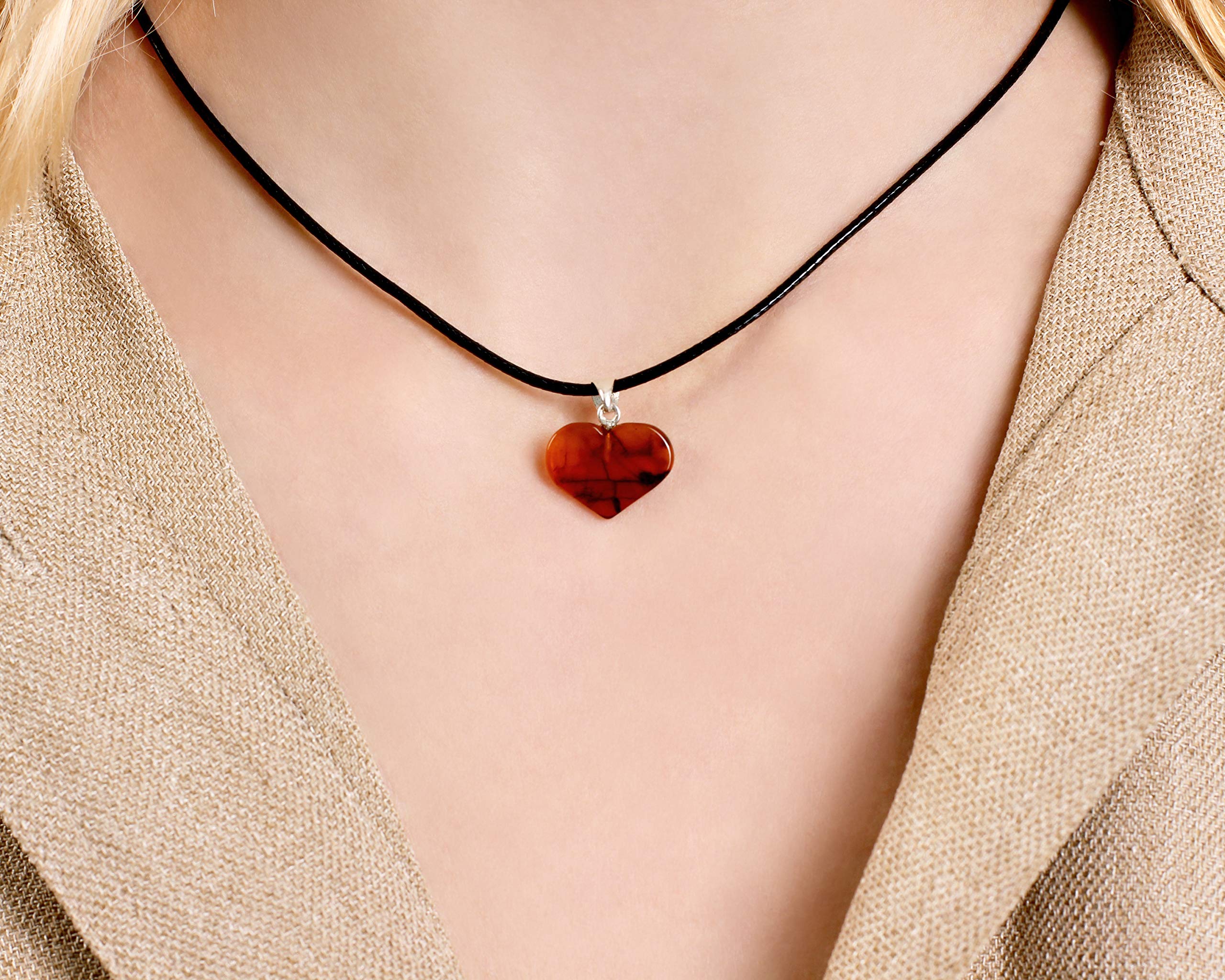 Generic Genuine Amber Necklace for Women, Handmade Baltic Polished Amber Pendant with Cord (Clear Cognac HEART) Clear,Amber