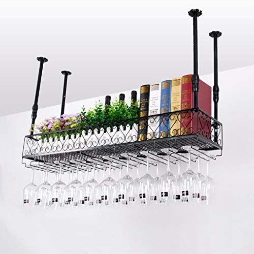 Hanging Creative Simplicity Wall Upside Down Storage Rack Wine Wrought Iron Inverted High Cup Holder J1124, PIBM, Black, 80 * 25cm