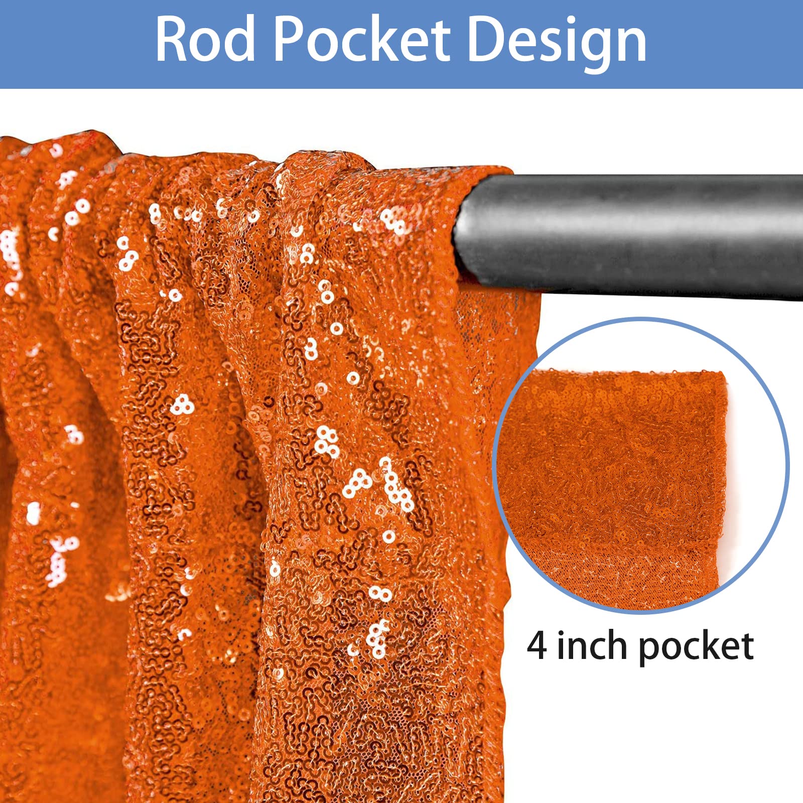 Hahuho Orange Sequin Backdrop Curtain, Halloween Glitter Backdrop Curtain for Parties, Christmas, Wedding, Party Decoration(2 Panels, 2FT x 8FT, Orange
