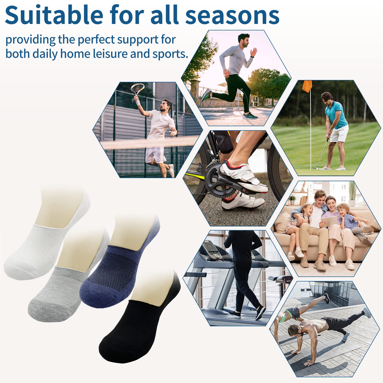 HERAN No Show Socks Men Size 6-12, 8-Pairs Low Cut Socks Men Ankle Athletic Socks, Mesh with Towel Bottom