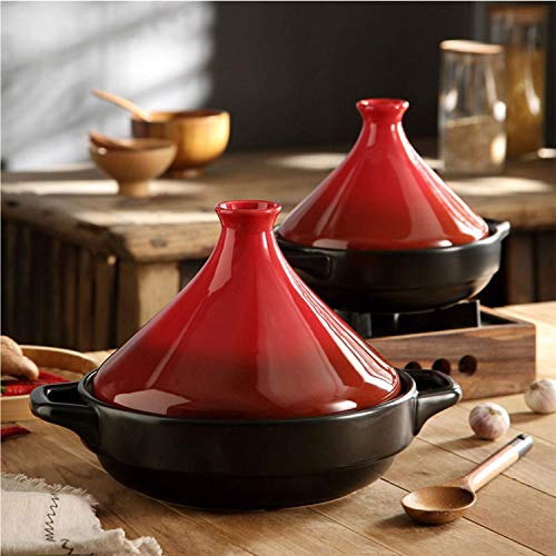 JOHQNVIGP Cast Iron Casserole Dish with Lid, for 1-6 People, Unglazed Natural Cooking Tagine, Toxic Free, for Your Kitchen, Red(25.5cm/2.4L)