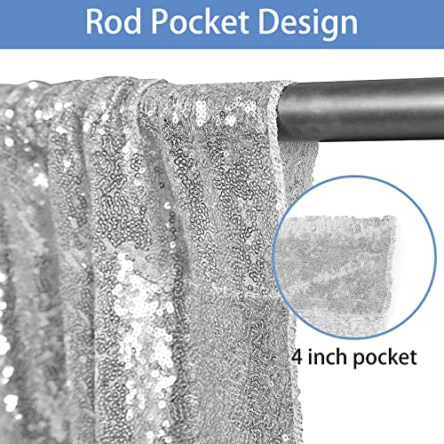 Hahuho Silver Sequin Backdrop Curtain, 4PCS 2FTx8FT Glitter Backdrop Curtain for Parties, Christmas, Wedding, Party Decoration(4 Panels, 2FT x 8FT, Silver