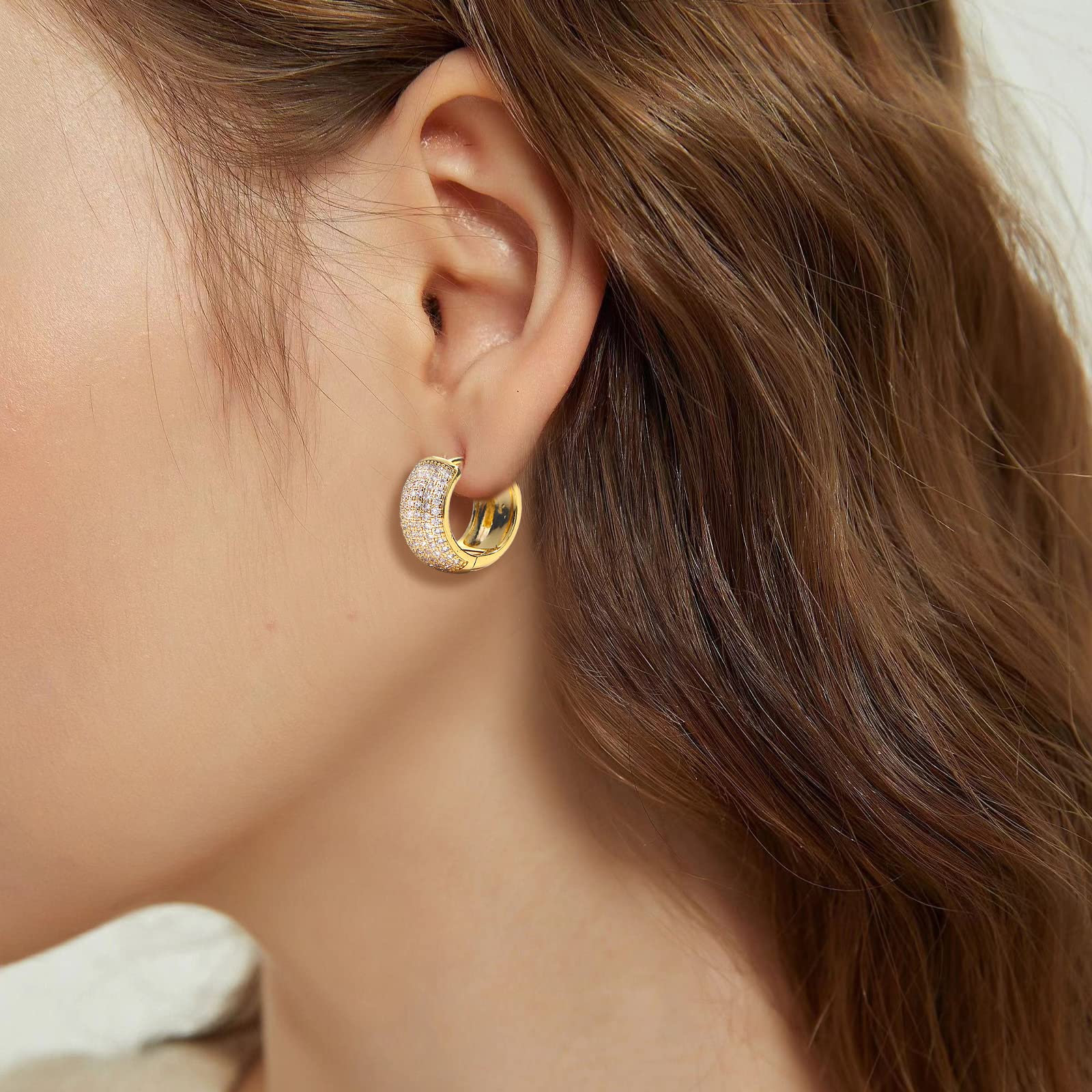 Gold Plated Hoop Bling Earrings For Women,Small Dainty Huggie Hypoallergenic Earrings With Cubic Zircon
