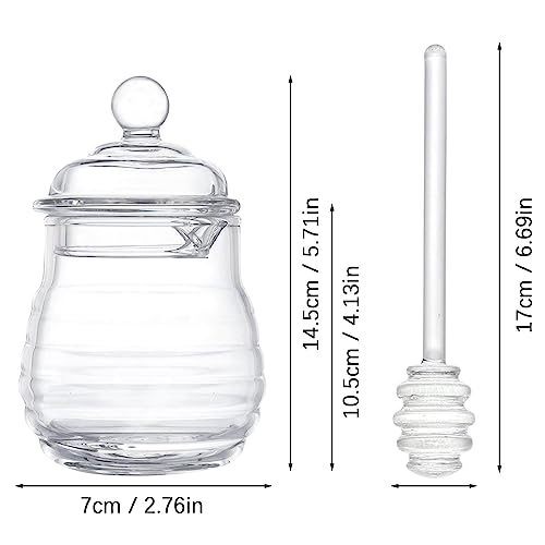 HAIJSEVR Beehive Honey Jar, Glass Honey Pot with Dipper and Lid Cover, Large Container for Bee Pie Jam Jelly Home Kitchen, Clear 10.5 Ounce(300ml)