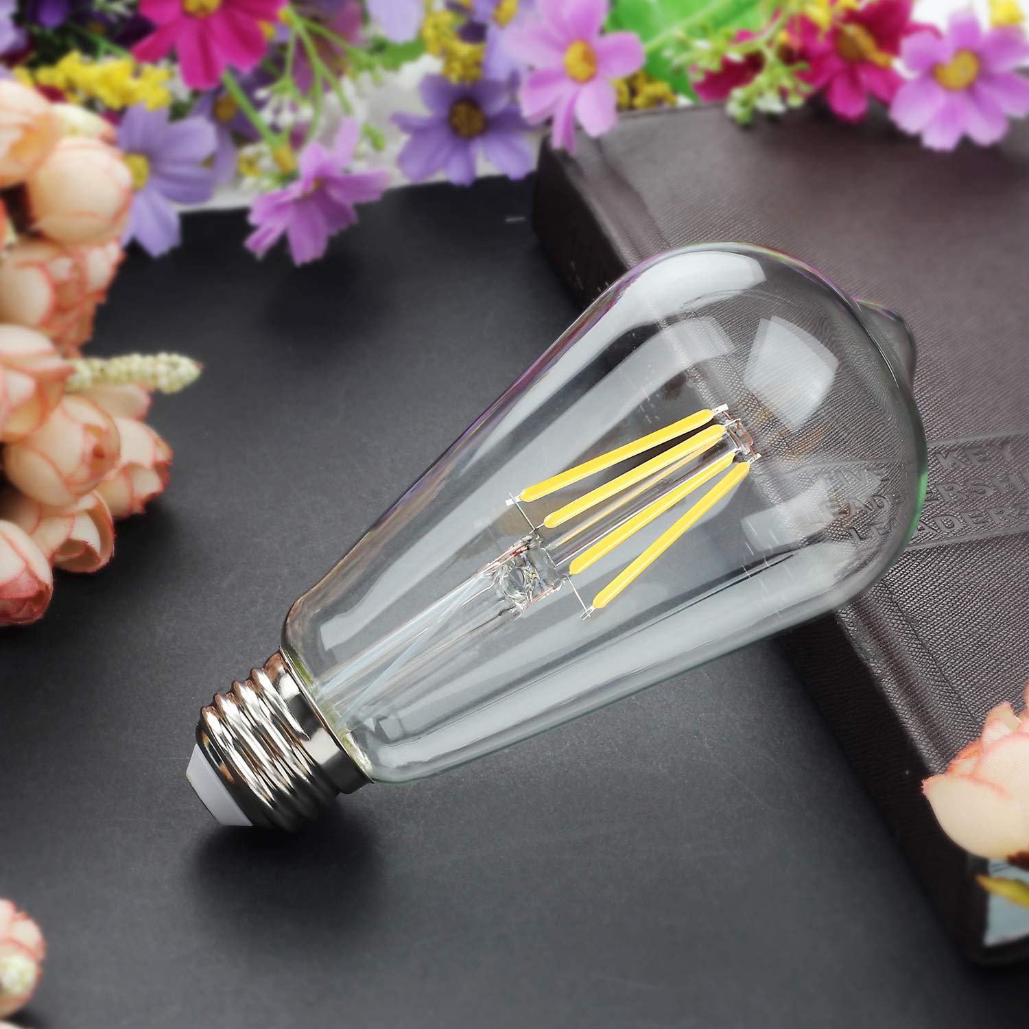 Edison Bulb, Dimmable Vintage LED Filament Light Bulbs Daylight White 5000K, SHINE HAI 4W ST64 Antique LED Squirrel Cage Lights 40W Equivalent, E26 Base, Pack of 12