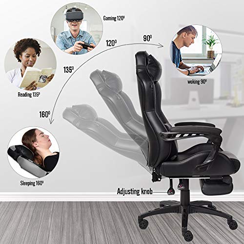 ELECWISH Ergonomic Swivel Video Game Chairs High-Back Office Chair w/PU Leather and Adjustable Armrests (Black)