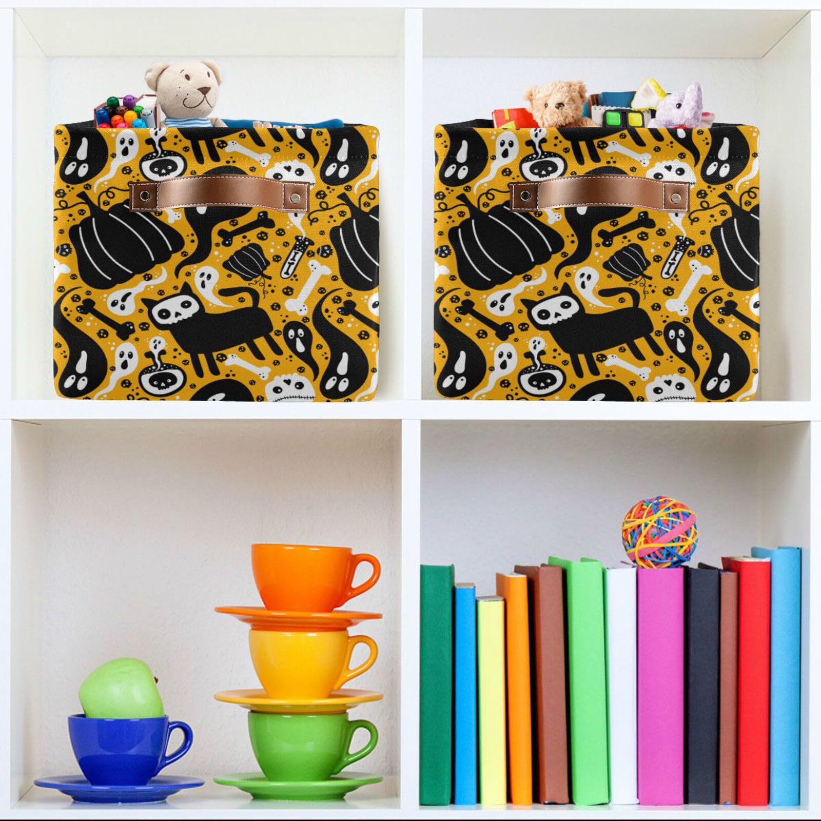 Emelivor Halloween Ghost Yellowe Storage Basket Bins Foldable Laundry Hamper Toy Storage Bins Box Organizer for Home Boys Girls Office Closet Shelf Nursery Baskets,1 pcs