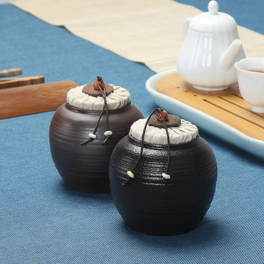 Exquisite Oriental Ceramic Food Storage Jar Canister Food Canisters,Loose Tea Tin/Tea Storage/Tea Caddy/Tea Canister/Coffee Canister/Coffee Jar/Spice Nuts Storage 3.35oz/95g (Black)