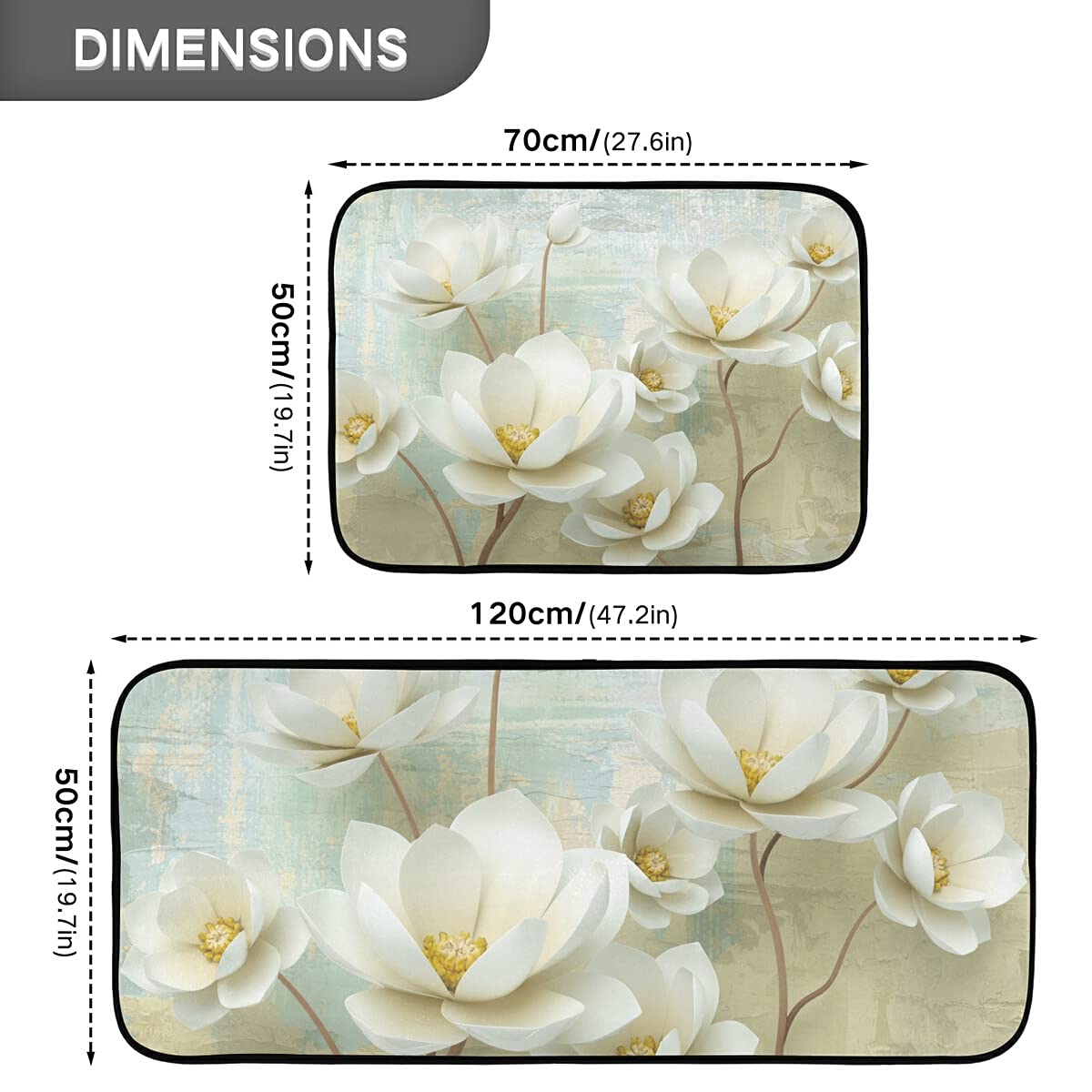 Flowers Buds Magnolia Kitchen Rugs and Mats Set 2 Piece Non Slip Washable Runner Rug Set of 2 for Floor Home Decor Sink Kitchen Laundry