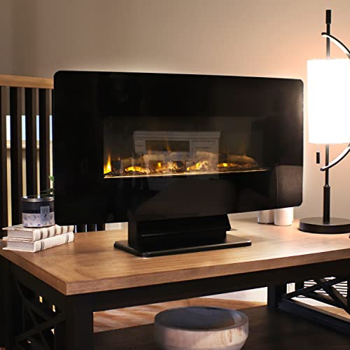 Sunnydaze 35.75-Inch Curved Face Indoor LED Electric Fireplace - Floating/Tabletop- 7 Flame Colors - Black Finish
