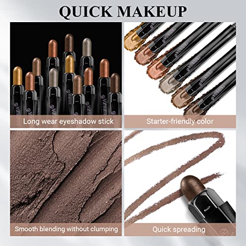 LUXAZA Brown Eyeshadow And Eyeliner Pen Set, Shimmer Neutral Cream Crayon,Waterproof Long Lasting Eye Highlighter Stick,Eye Brightener Stick Makeup Set, 6PCS