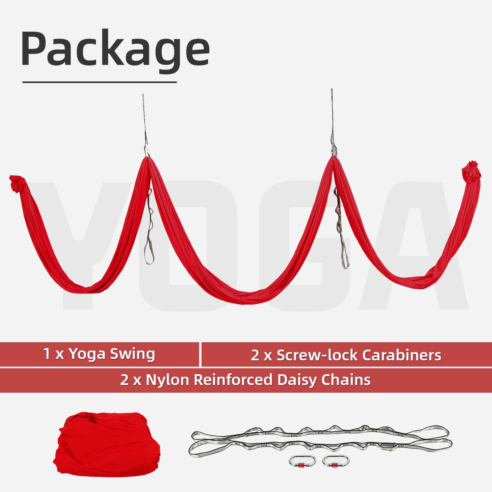 HECASA 6M Yoga Swing Silk Fabric Aerial Yoga Hammock Kit w/Daisy Chain O-Ring Red 6.56 Yards
