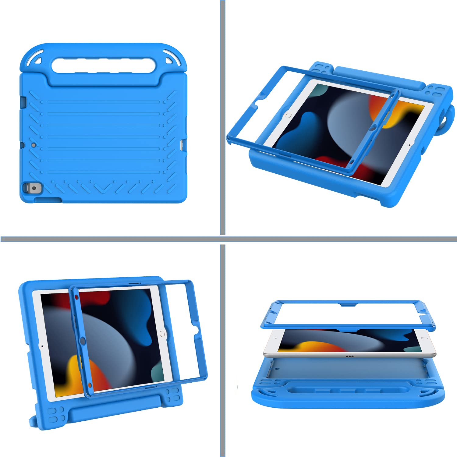 LTROP Case for 9th/8th/7th Generation 2021/2020/2019 with Built-in Screen Protector, Shockproof Convertible Handle Stand Case for iPad 9/8/7 Gen, Blue