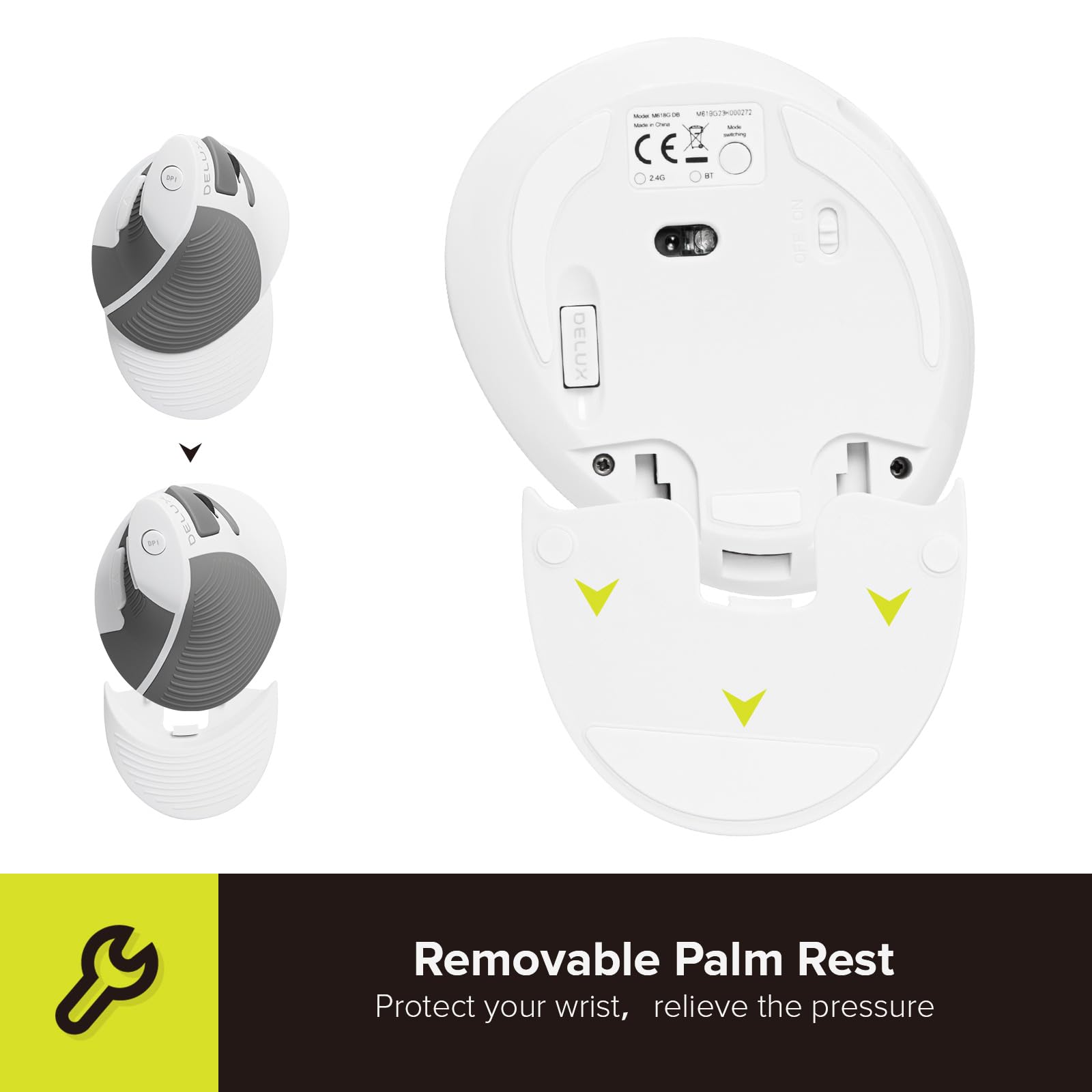 DeLUX Wired Vertical Ergonomic Mouse, with 6 Programmable Buttons, 4200DPI, Removable Palm Rest, Reduces Wrist Pain and Carpal Tunnel for Medium/Large Hands (Black)