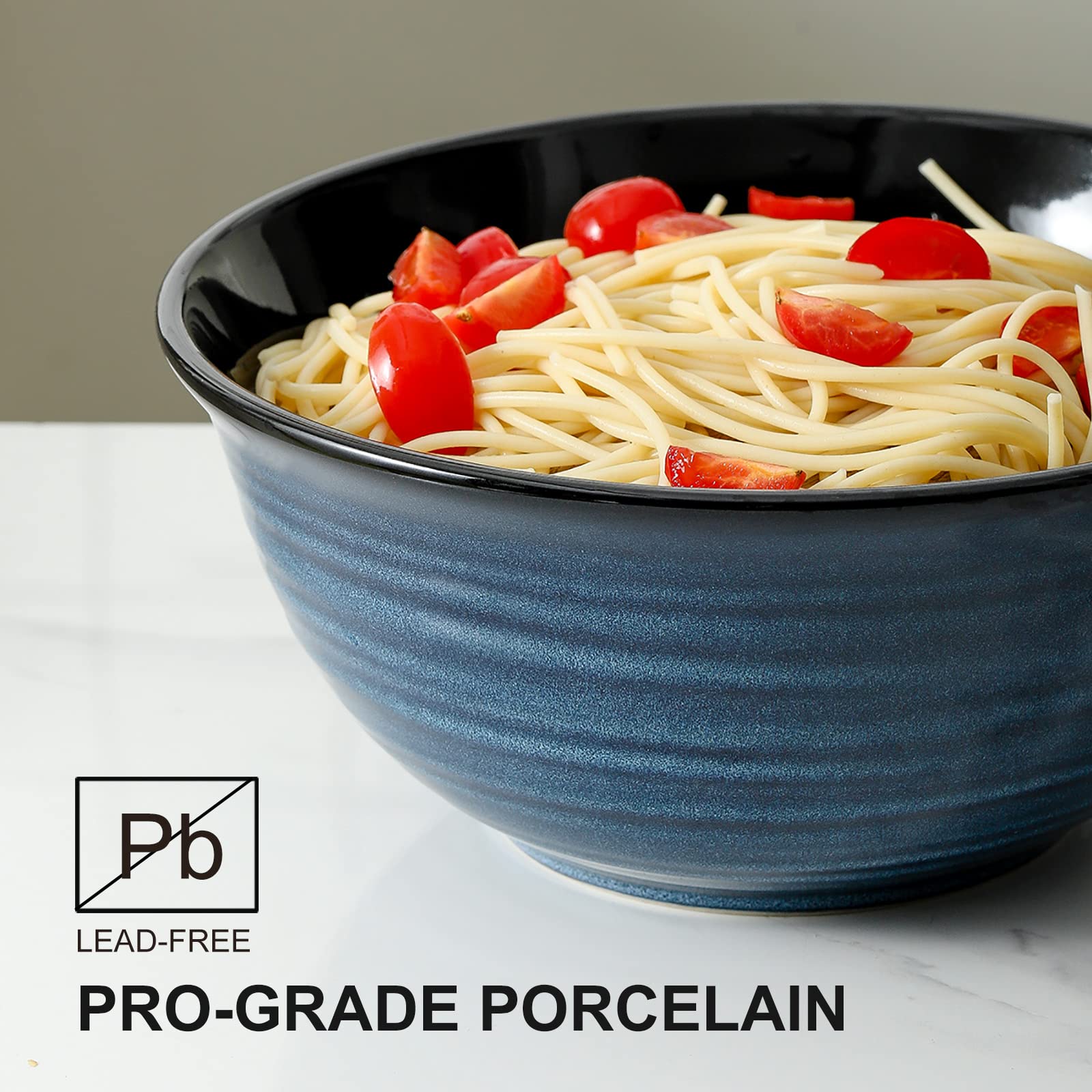 Hasense Ceramic Large Serving Bowls,84 Ounce Salad Mixing Bowls Set of 2 for Kitchen for Soup,Pho,Pasta,Popcorn, Dishwasher & Microwave Safe(Blue)