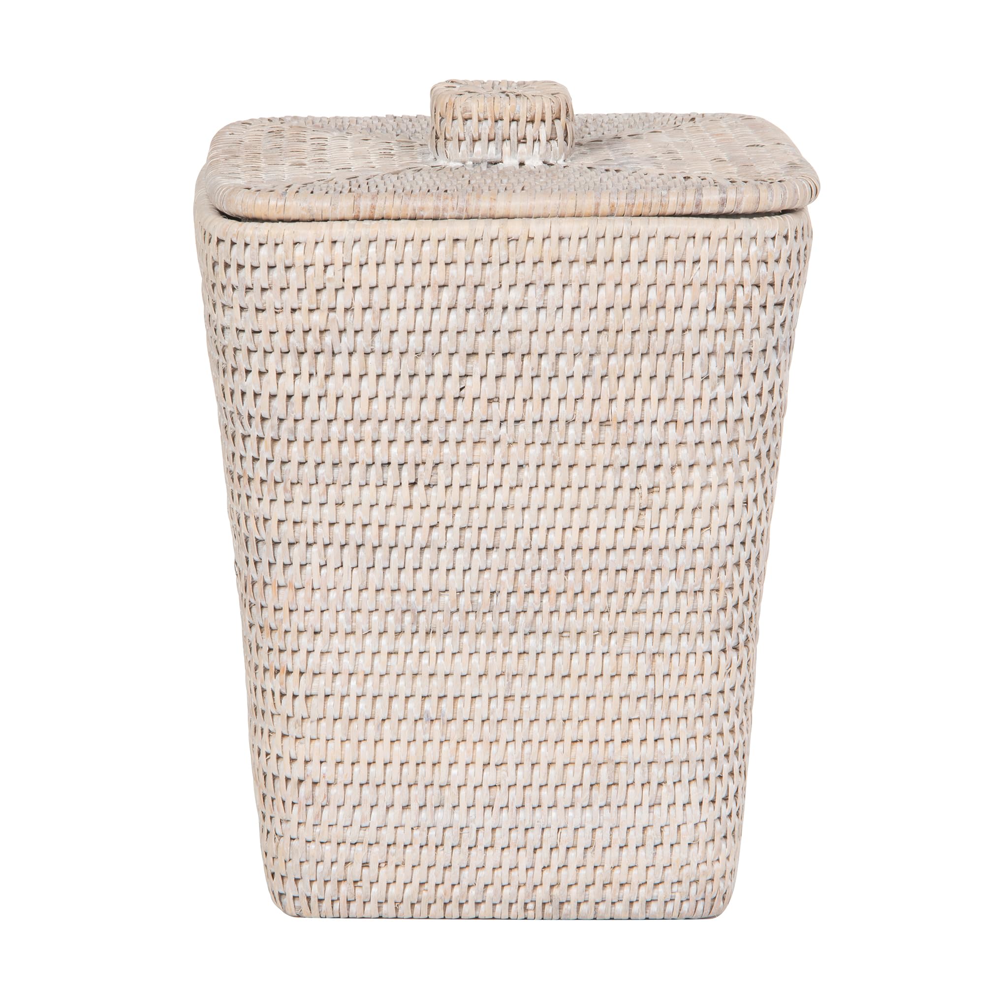 Kouboo Rattan Square Paper Waste Basket and Trash Bin with Lid and Plastic Insert, 2 Gallon Capcity, Honey-Brown