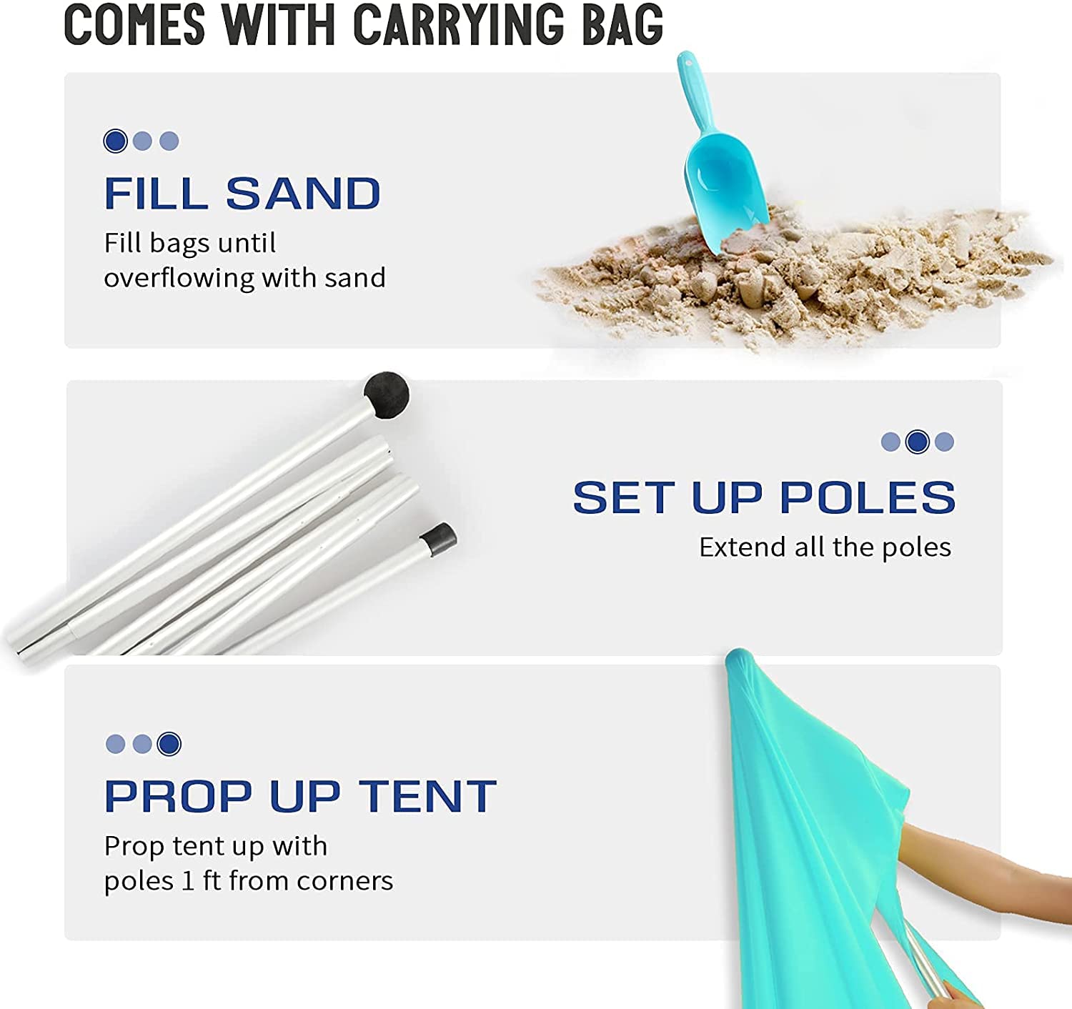 HARBLAND Beach Tent, Portable Beach Canopy UPF50+ with Carry Bag for Outdoors, Backyards, Adults and Babies(7X7 FT, 2 Poles, 2-4 People,Cyan)