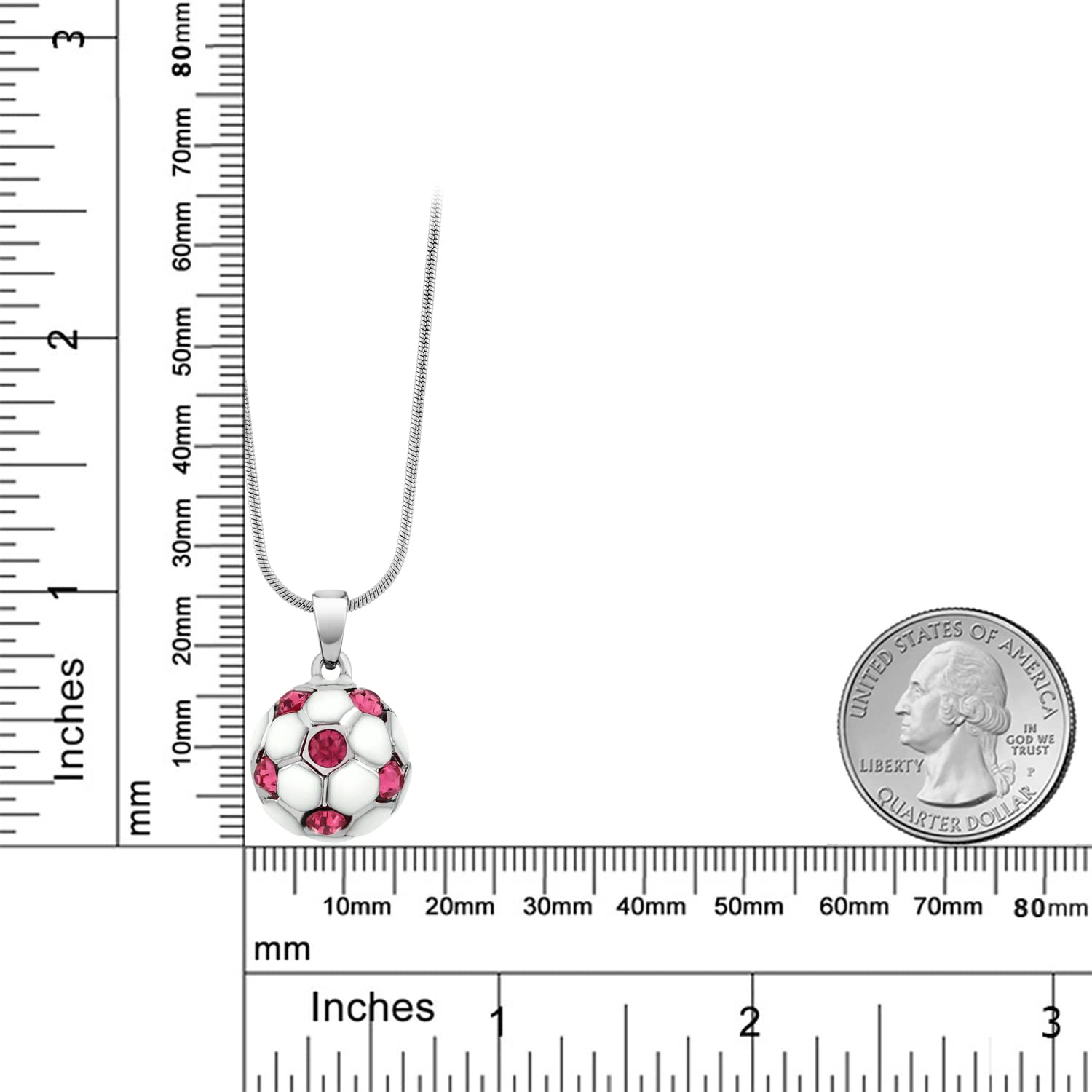 Gem Stone King Stunning White Soccer Ball with Pink Crystals Pendant for Women with 16 Inch Snake Chain
