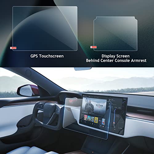 HANSSHOW Tesla Model S/X Tempered Glass Touch Screen Protector 2PCS with 9H Hardness 2.5D Edge Anti-Fingerprint Glare Scratch For 2021+ Model S/X Dashboard Touchscreen + Rear Seat Screen (HD Clear)