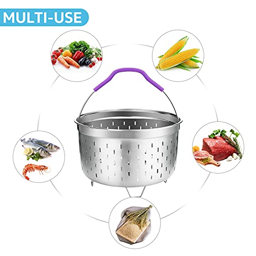 Haswe Steamer Basket for instant Pot Pressure Cooker, Accessories Set Compatible with 5/6/8 Qt InstaPot -18/8 Stainless Steel Strainer Insert with Silicone Handle,Divider,Egg Steamer Rack, 6 Quart