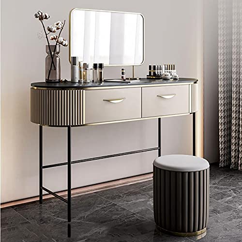 SWTOM Light Luxury Dressing Table, Modern Italian Minimalist Bedroom Makeup Desk, Net Red ins Makeup Table and Chair with LED Mirror