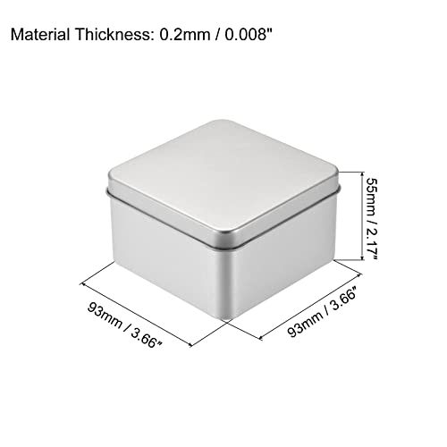 uxcell Metal Tin Box, 10pcs 3.66" x 3.66" x 2.17" Rectangular Empty Tinplate Containers with Lids, Silver Tone, for Home Organizer, Candles, Gifts, Car Keys, Crafts Storage