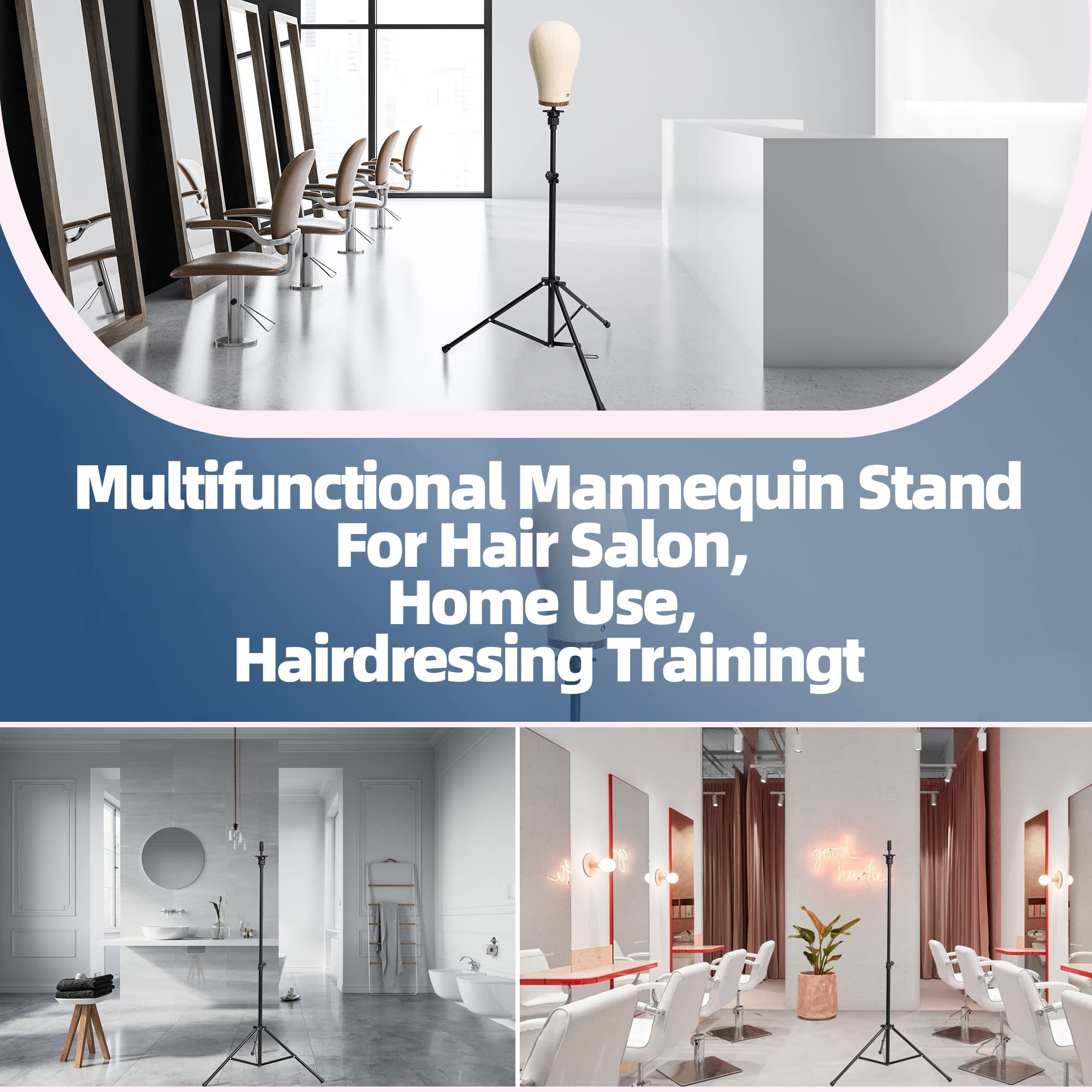 Goodofferplace Tall Wig Tripod Stand,Metal Mannequin Head Stand Adjustable for Mannequin Head,Training Canvas Block Head,for Styling,Wig Making Displaywith Carrying Bag,30 Pcs T-Pins(35.4-52.4 Inch)