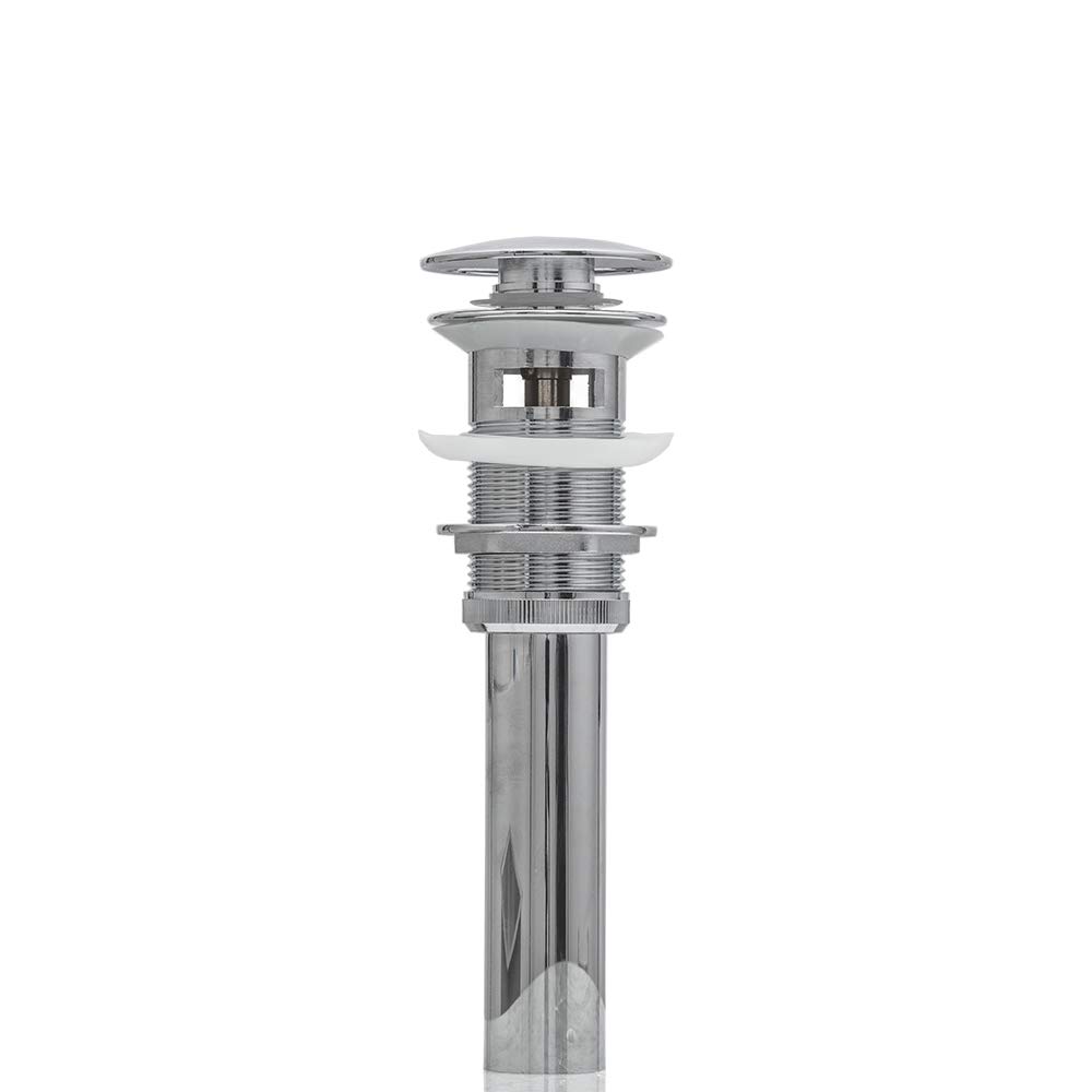 Strictly Sinks Bathroom Pop Up Sink Drain β Brushed Chrome Metal Overflow Stopper, Fit Hole Size 1.6-1.9 Inches β Mushroom Drain Assembly with Overflow Drain Holes for Vanity, Vessel, Lavatory Sinks
