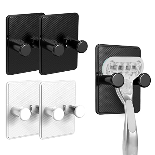 LUEXBOX 4 Pcs Self Adhesive Razor Holder for Shower, Multifunction Hook Hanger for Bathroom, Adjustable Razor Holder Compatible with Fusion 5 Proglide, Mach 3 Classic, Power Razor