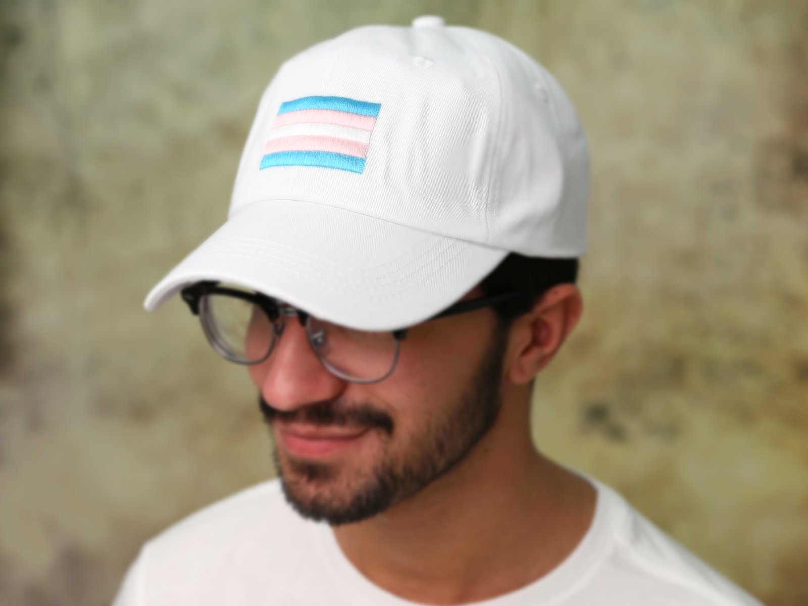 Fundraising For A Cause | Transgender Awareness Hat in White w/Rectangle Pride Flag (1 Hat - RETAIL)