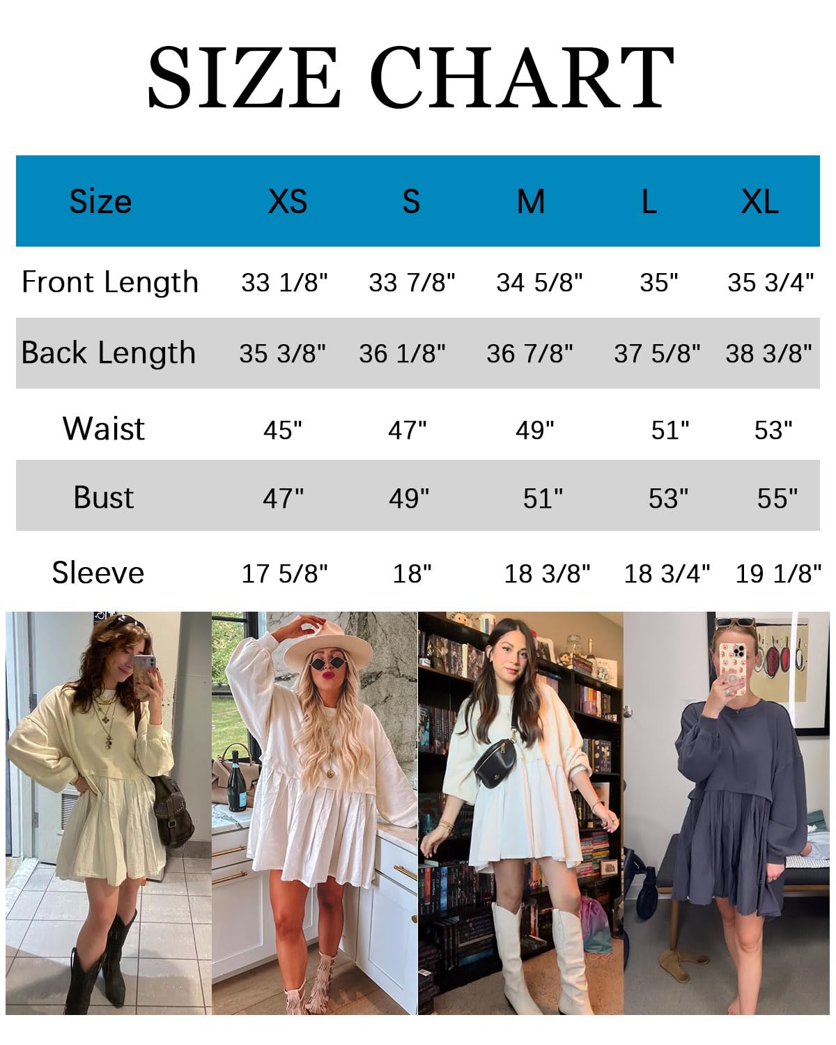Dokuritu Sweatshirt Dress Women Crew Neck Long Sleeve Patchwork Pullover Tops Flowy Oversized Sweatshirt Mini Dress Black