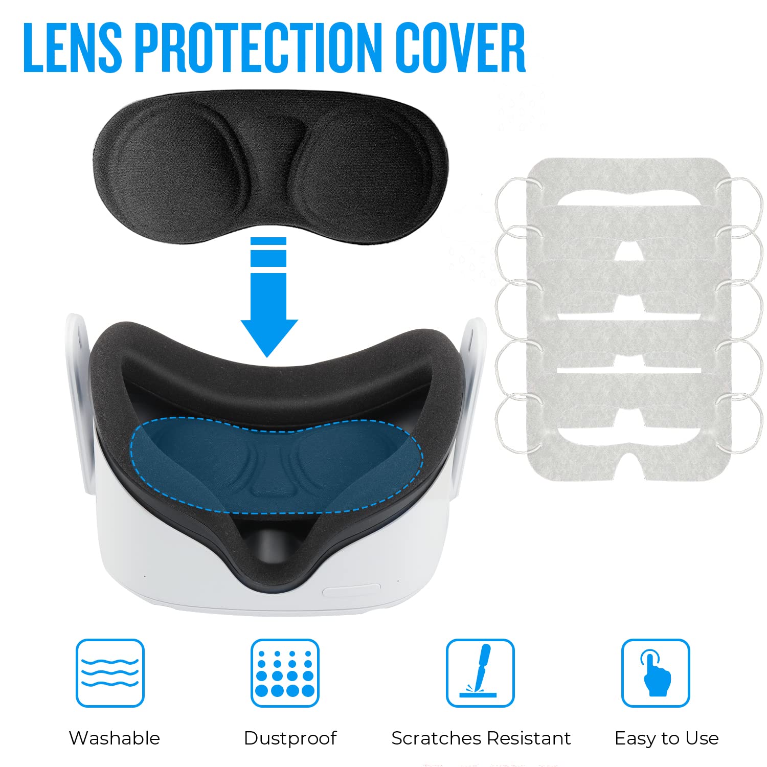 Hevanto VR Silicone Cover for Ouest 2, VR Silicone Face Cover Set for Virtual Reality Headset, VR Shell Cover, Quest 2 Touch Controller Grip Cover, Protective Lens Cover, Disposable Eye Cover(Black)