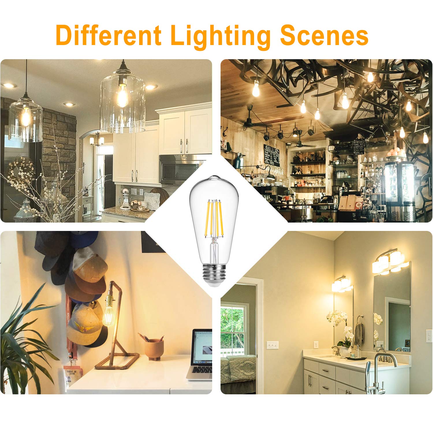 FANDBO LED Vintage Bulb 9W Dimmable LED Filament Light Bulb 75W-100W Incandescent Equivalent 1200LM ST64 Led Edison Bulb 3000K Soft White 90+ CRI E26 Medium Base Clear Glass for Home, Office, 4 Pack