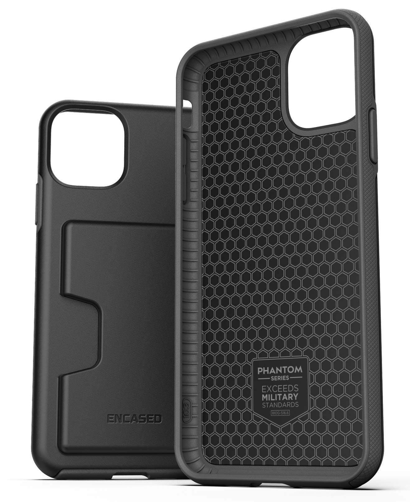 ENCASED iPhone 11 Wallet Case (2019) Ultra Durable Cover with Card Holder Slot (4 Credit Cards Capacity) Black