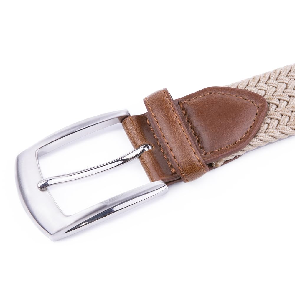 Elastic Fabric Woven Stretch Braided Belts (M, Beige)