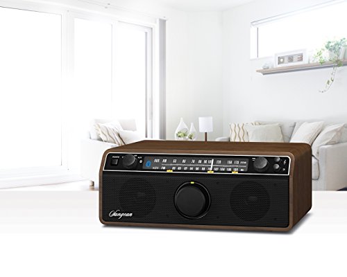 Sangean WR-12BT AM/FM/Bluetooth/AUX-In Stereo Analog Wooden Cabinet Radio (Dark Walnut)