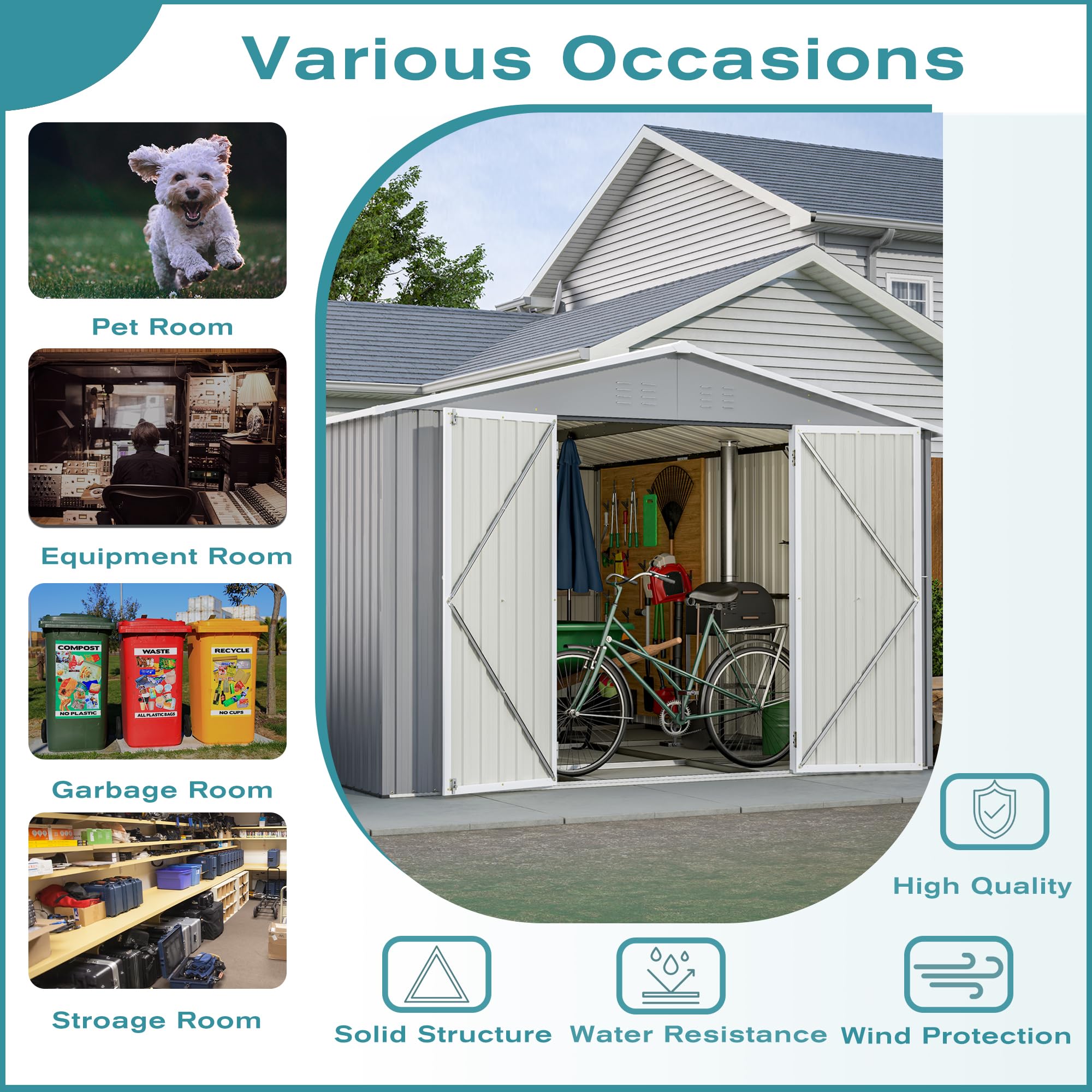 Large Outdoor Storage Shed, 10' X 12' Metal Galvanized Steel Garden Shed with 4 Vents, Utility Tool Shed Storage House for Backyard, Patio, Lawn