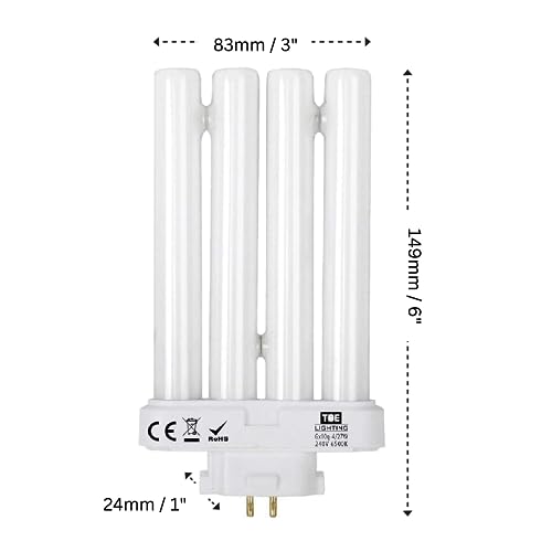 TBE LIGHTING 27w PLS Energy Saving Daylight Bulbs for High Vision Reading Lamps 4-pin GX10Q-4 Quad Tube