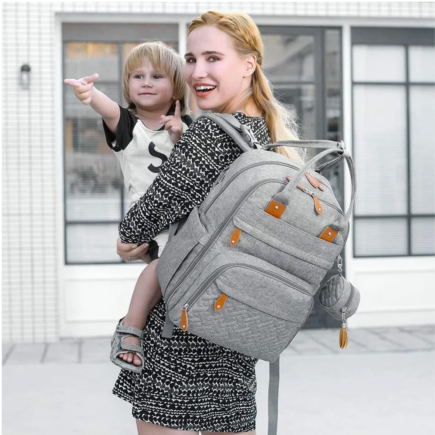 Luxury Queen Diaper Bag Backpack with Portable Changing Pad, Pacifier Case and Stroller Straps, Large Unisex Baby Bags for Boys Girls, Multipurpose Travel Back Pack for Moms Dads Gray