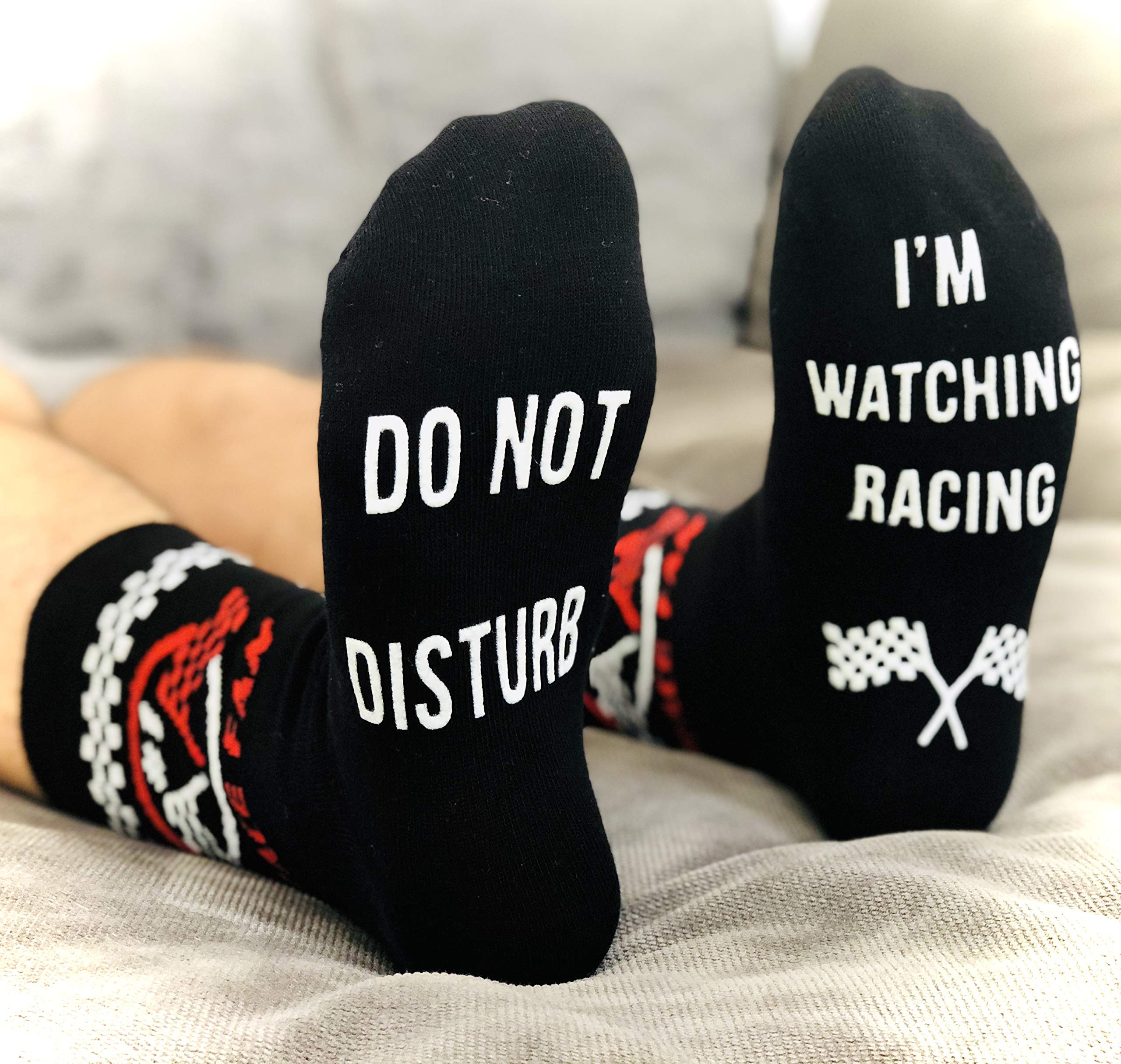 Funny Novelty Full Length Sports Fan Lounge Socks - Great Gift For Sports Fans (Racing)