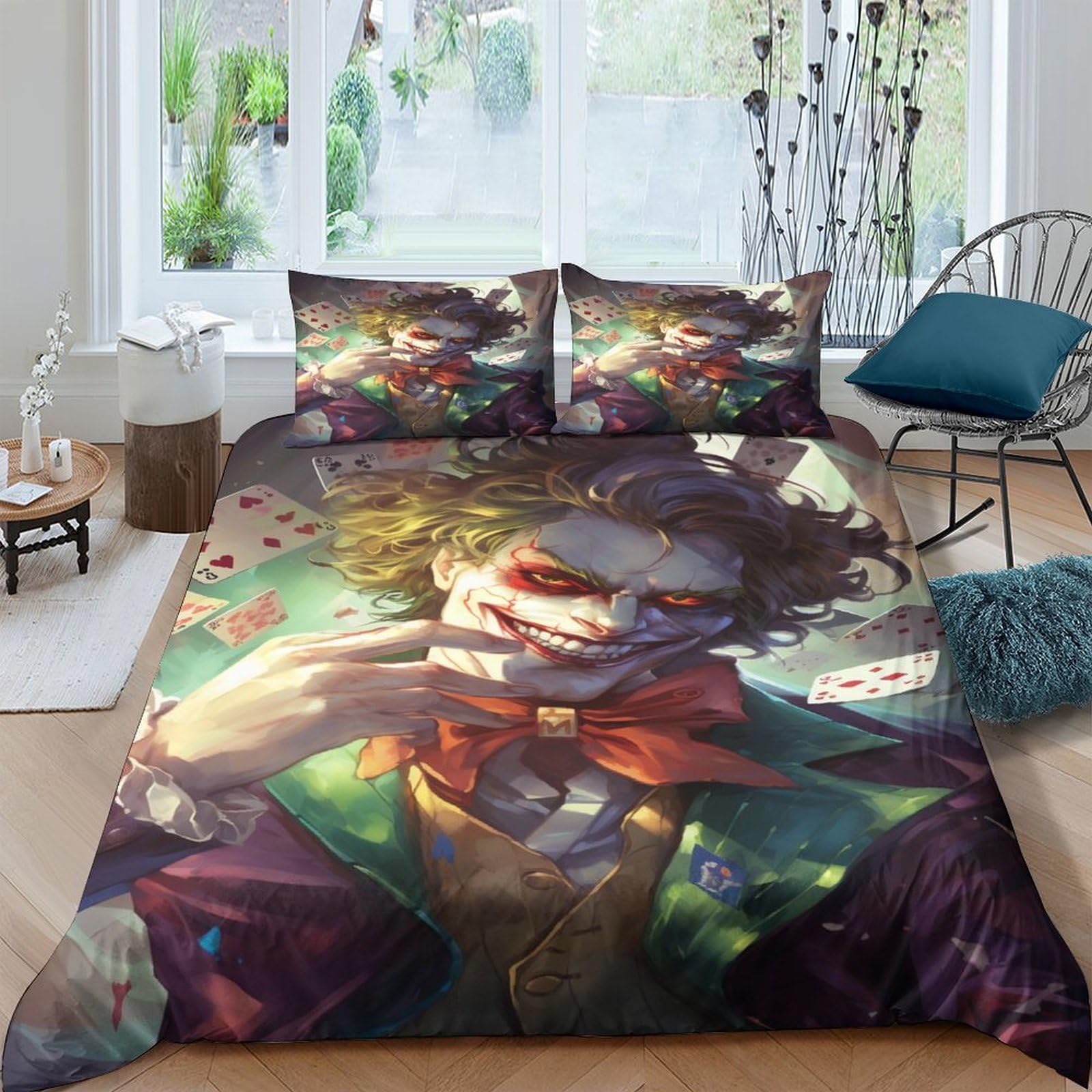 Joker Playing Card Bedding Set 3D Printedmagical Characters Comforter Covers Duvet Cover Quilt Cover with Pillowcases 3 Pieces Microfiber for Childrens And Adults with Zipper Closure Full(203x228cm)