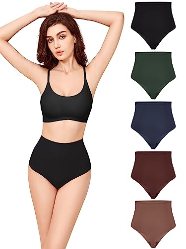 VIVISOO No Show High Waisted Underwear for Women Seamless Thong Quick Drying Athletic Panties Ladies Breathable High Waist Shaping G-Strings Dark Pack X-Large