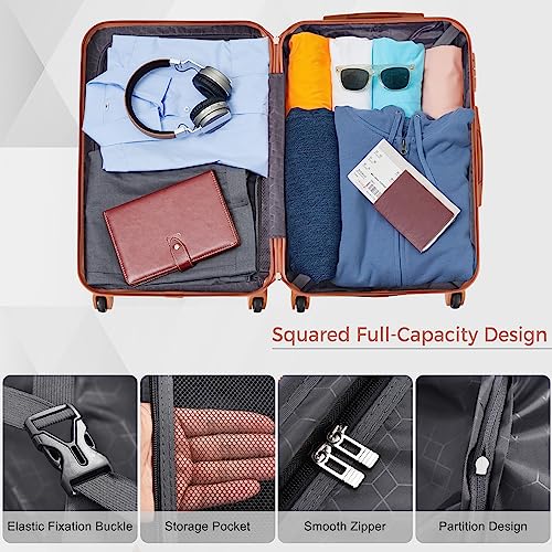 Merax 3 Piece Expandable ABS Hardshell Luggage Sets Spinner Wheel Suitcase TSA Lock Suit Case, Pink/Brown, 20/24/28 Inch